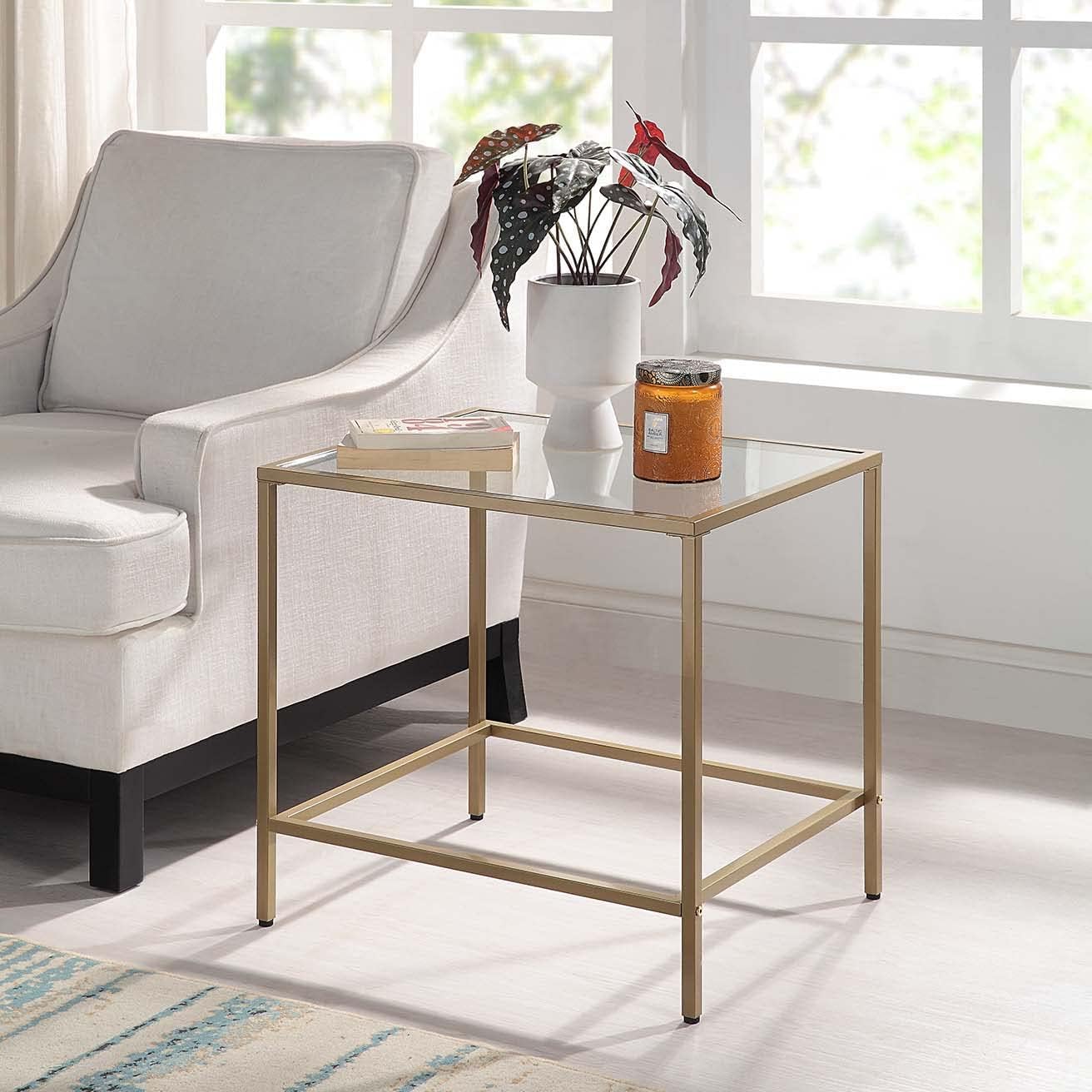 Amazon.com: CAWS Gold End Table, Tempered Glass Rectangle Side Table ...