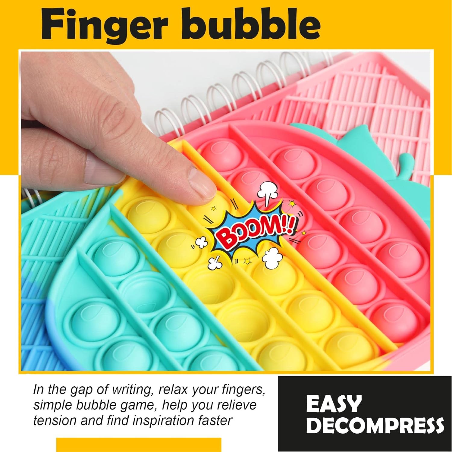 Yiran Pop Fidget it Bear Notebook A5 for School, Poppet Rainbow ...