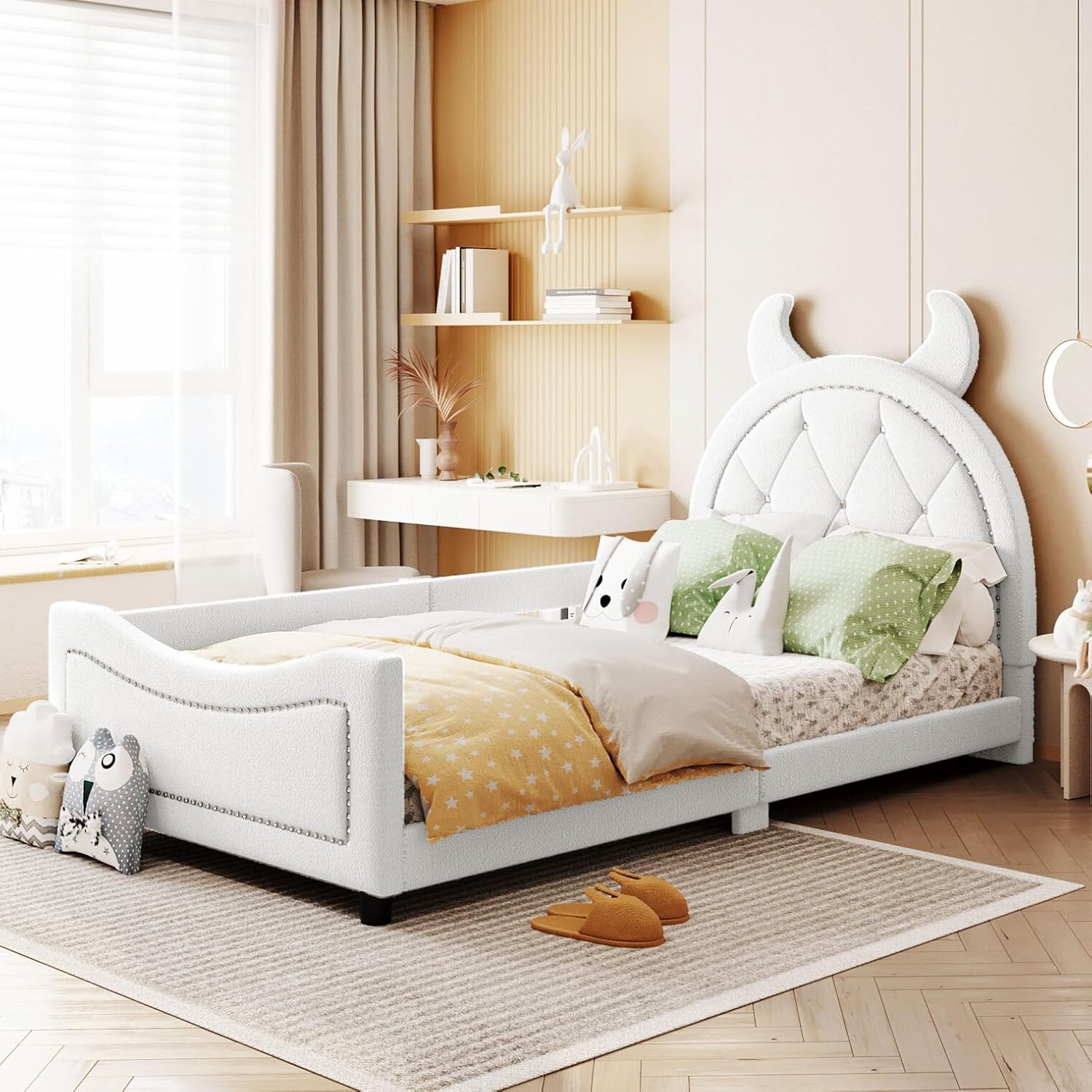 Amazon.com: TRIPLE TREE Lovely Teddy Fleece Twin Size Bed, Bed Frame ...
