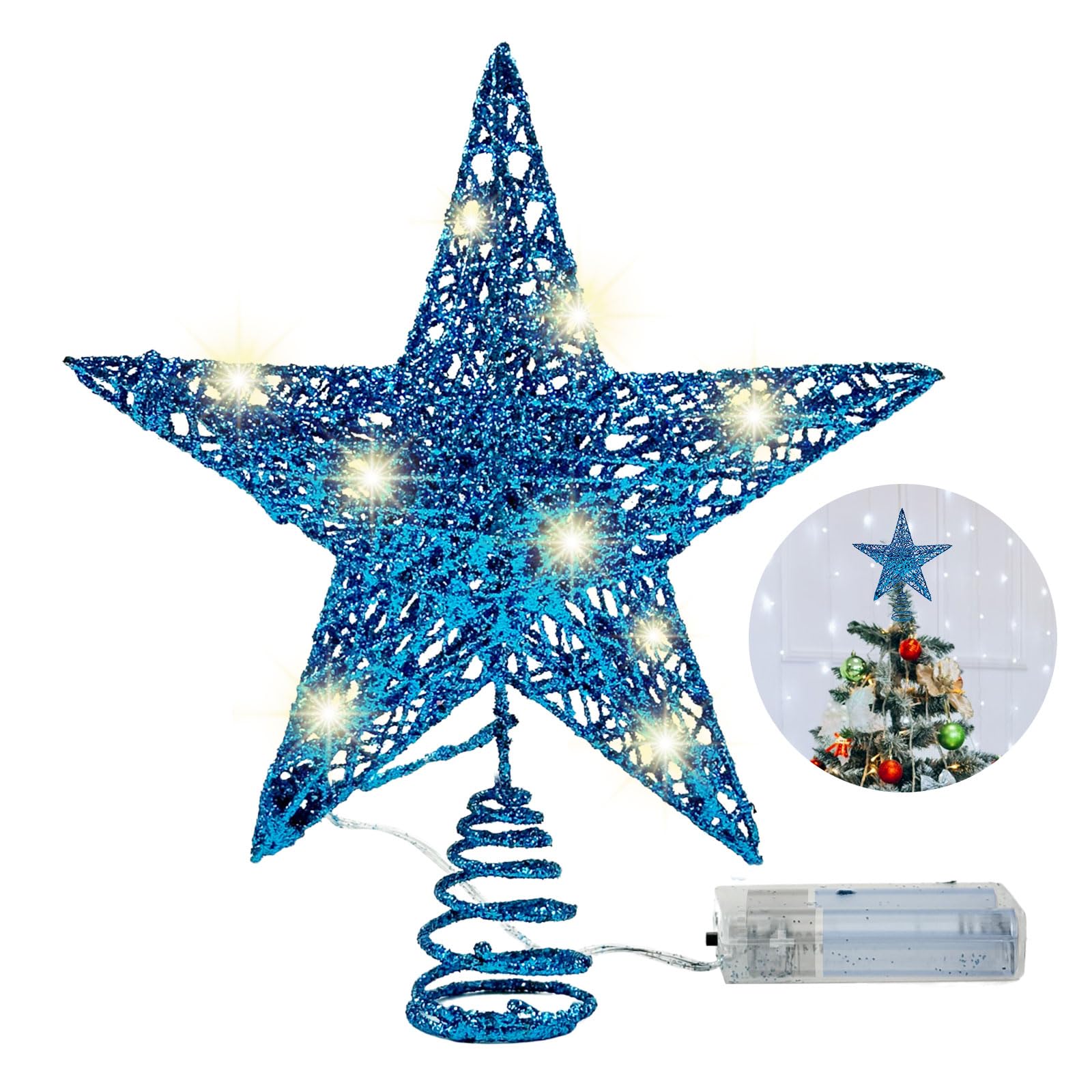Amazon.com: Christmas Tree Top Star, Metal Glitter Xmas Star Tree ...