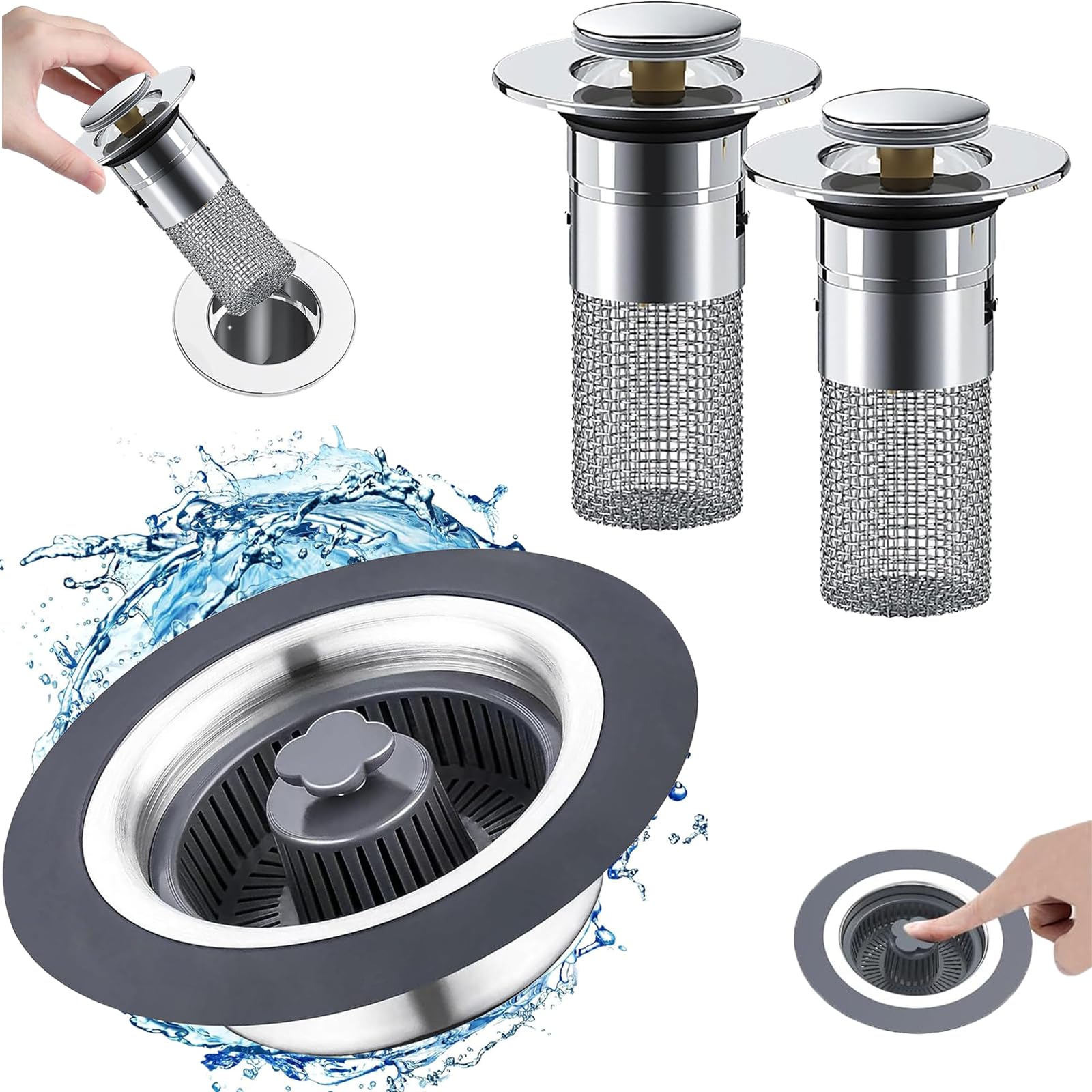 3 Packs Upgraded 3 in 1 Kitchen Sink Drain Strainer, New Upgraded Sink ...