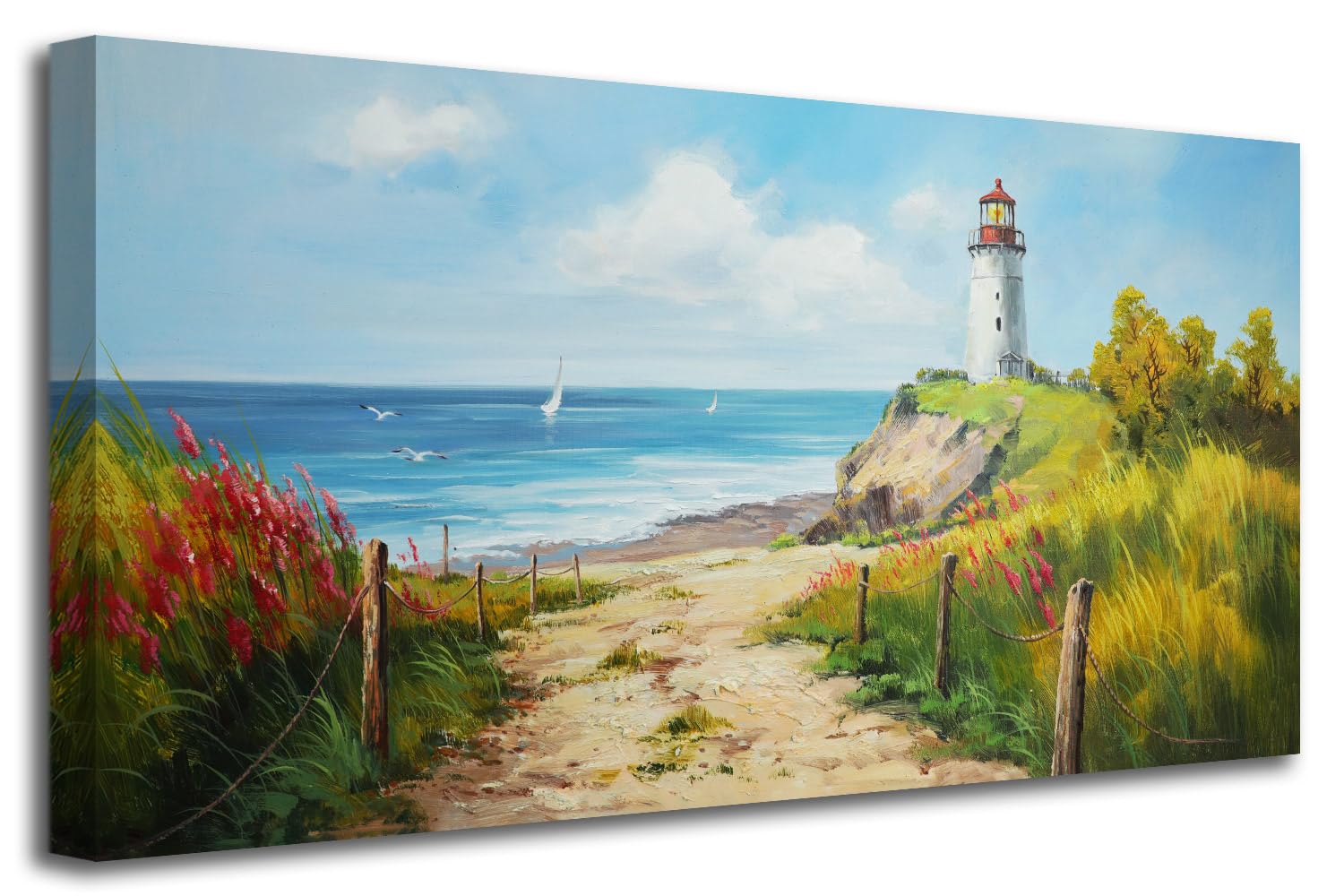 Lighthouse Beach Scene Paintings Coastal Christmas Lighthouse Decor