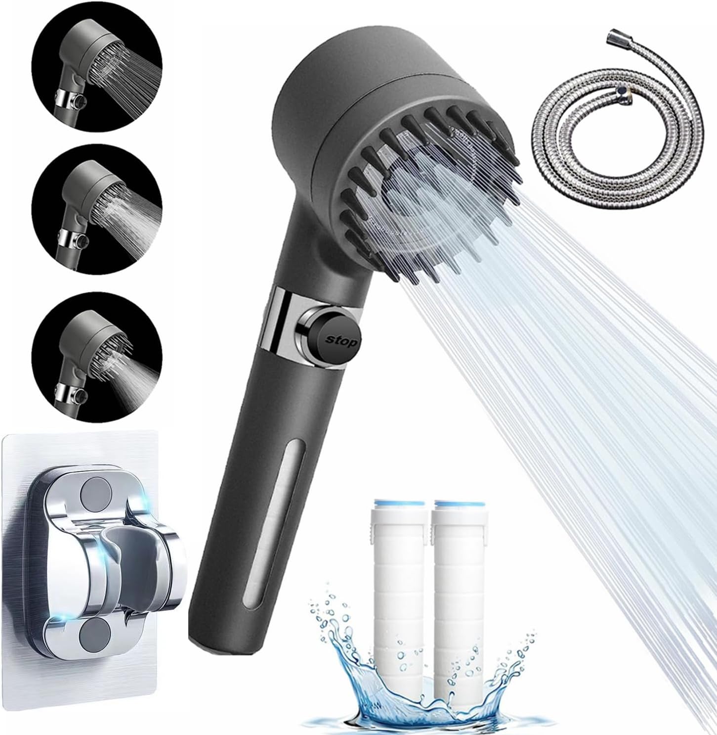 Shower nozzle high-pressure 4-mode rainwater powered shower, powerful ...