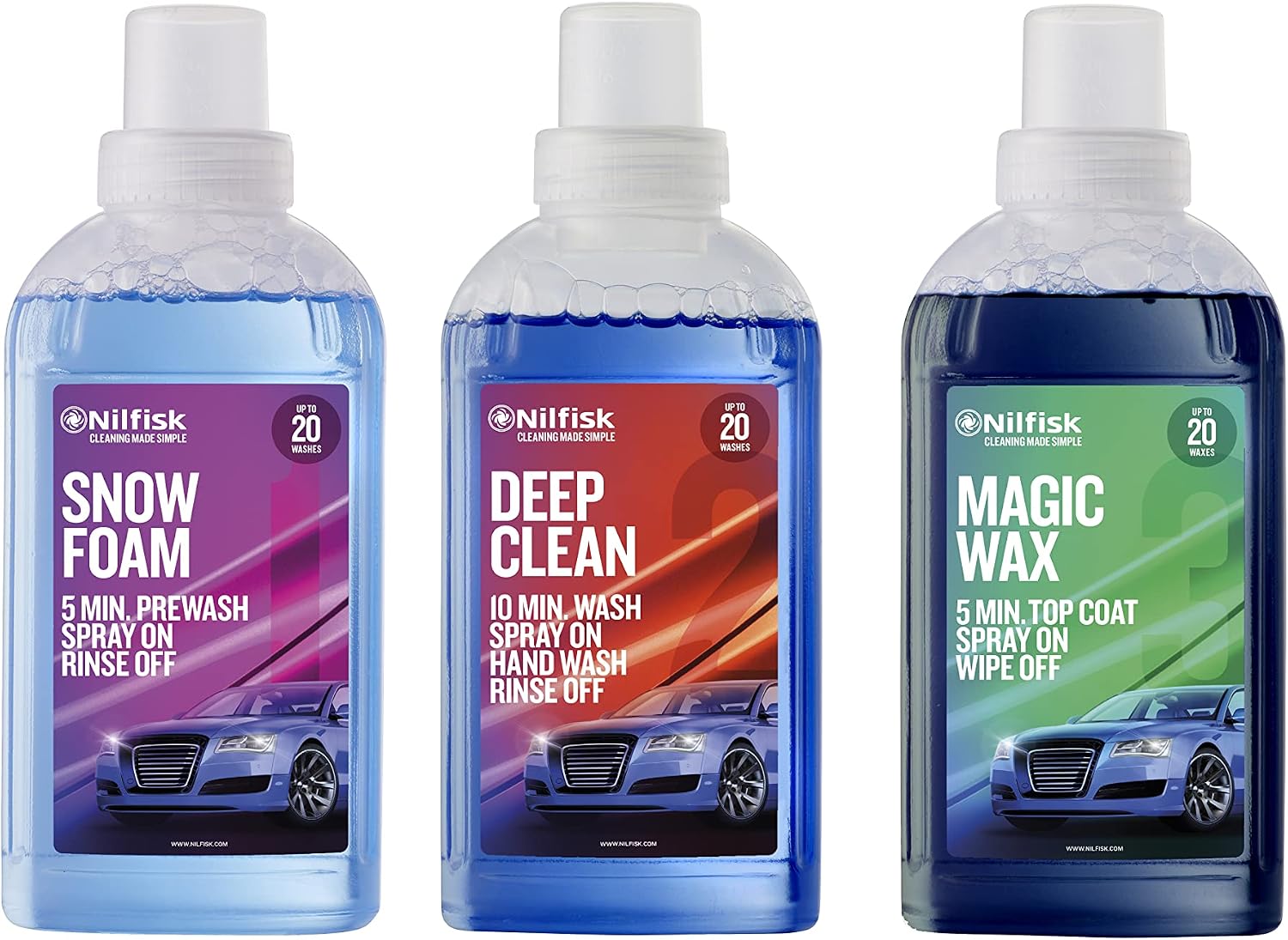 Nilfisk Premium Car Wash Kit - Snow Foam + Deep Clean + Magic Wax ...