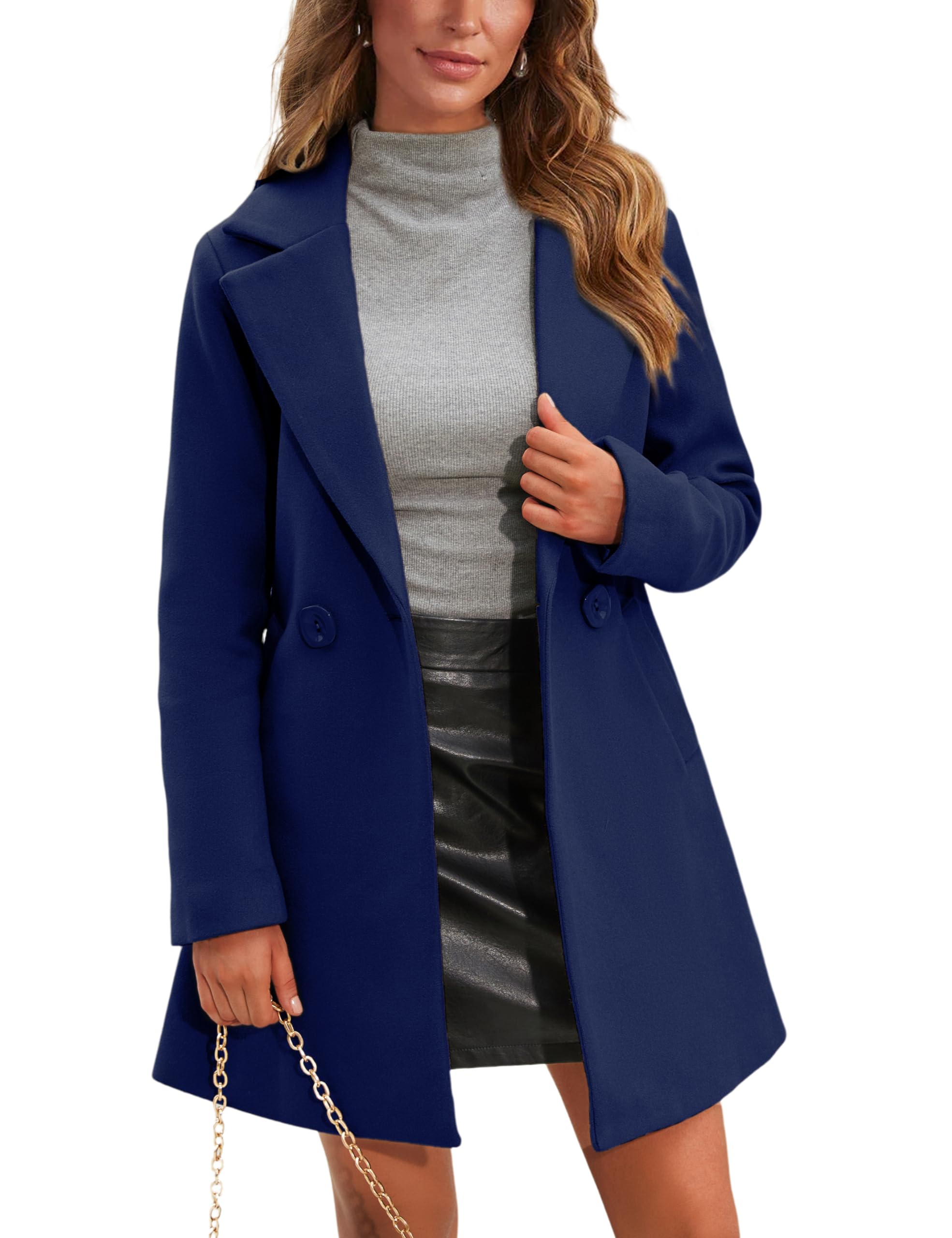 Snapklik.com : Springrain Womens Wool Pea Coat Notched Collar Double ...