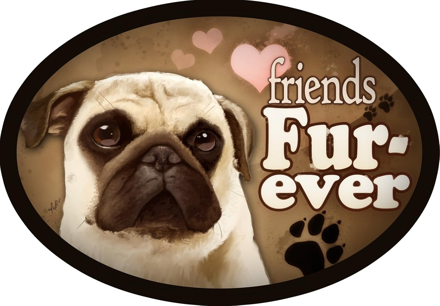 Amazon.com: Pug - "Friends Fur-ever" Oval Dog Magnet for Cars and ...