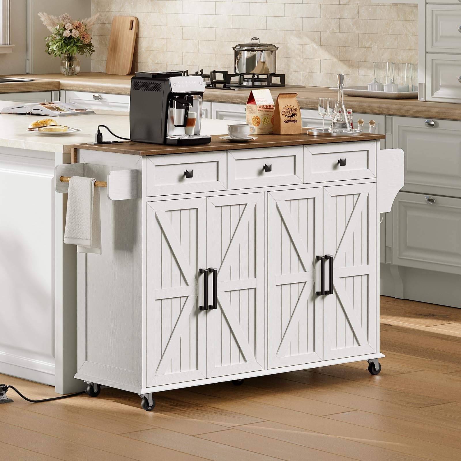Amazon.com: IRONCK 56" Rolling Kitchen Island Table on Wheels with Drop ...