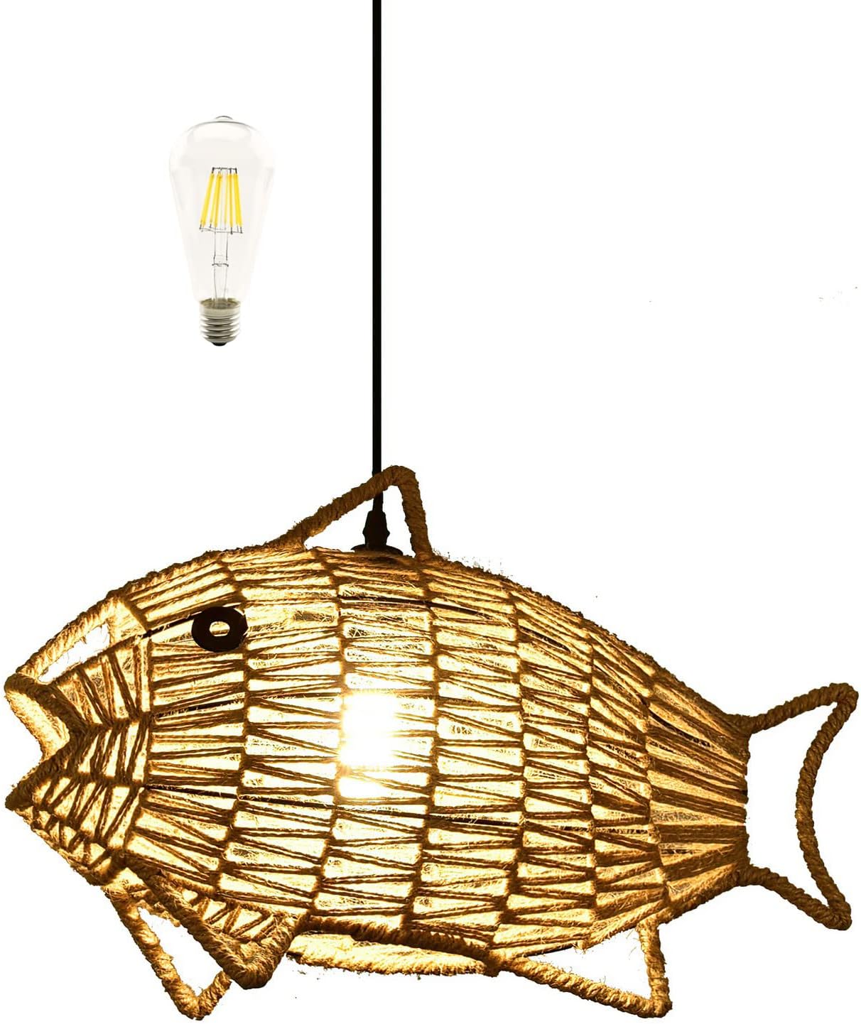 Aeyee Rattan Pendant Light Fixture Fish Shaped Chandelier, 2 Lights ...