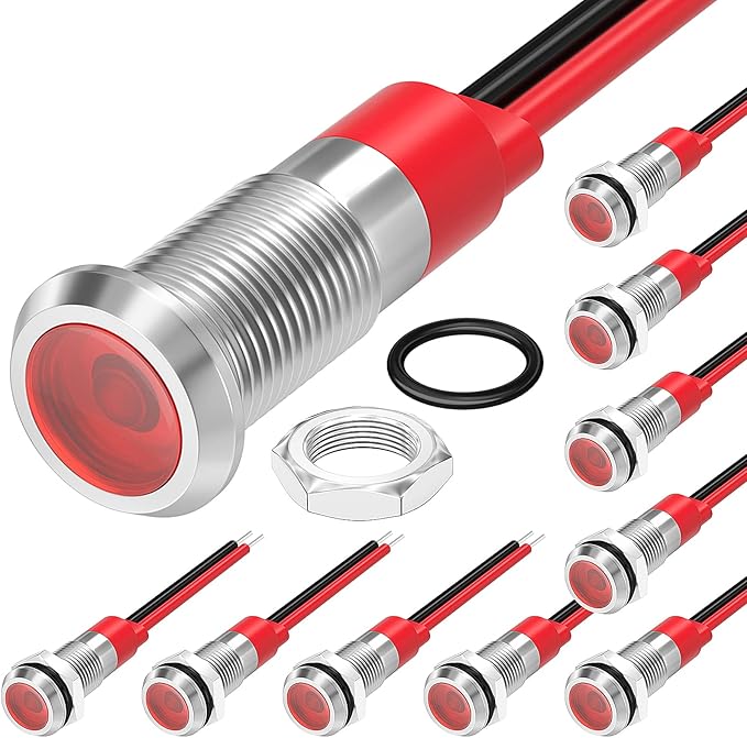 Amazon.com: DaierTek LED Indicator Light 12V Red LED 6MM Metal ...