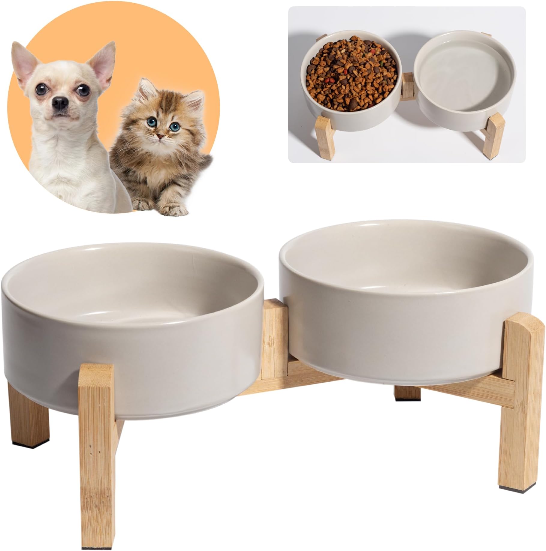 Amazon.com : Elevated Ceramic Dog Bowl Set - Raised Dog Bowls with Non ...