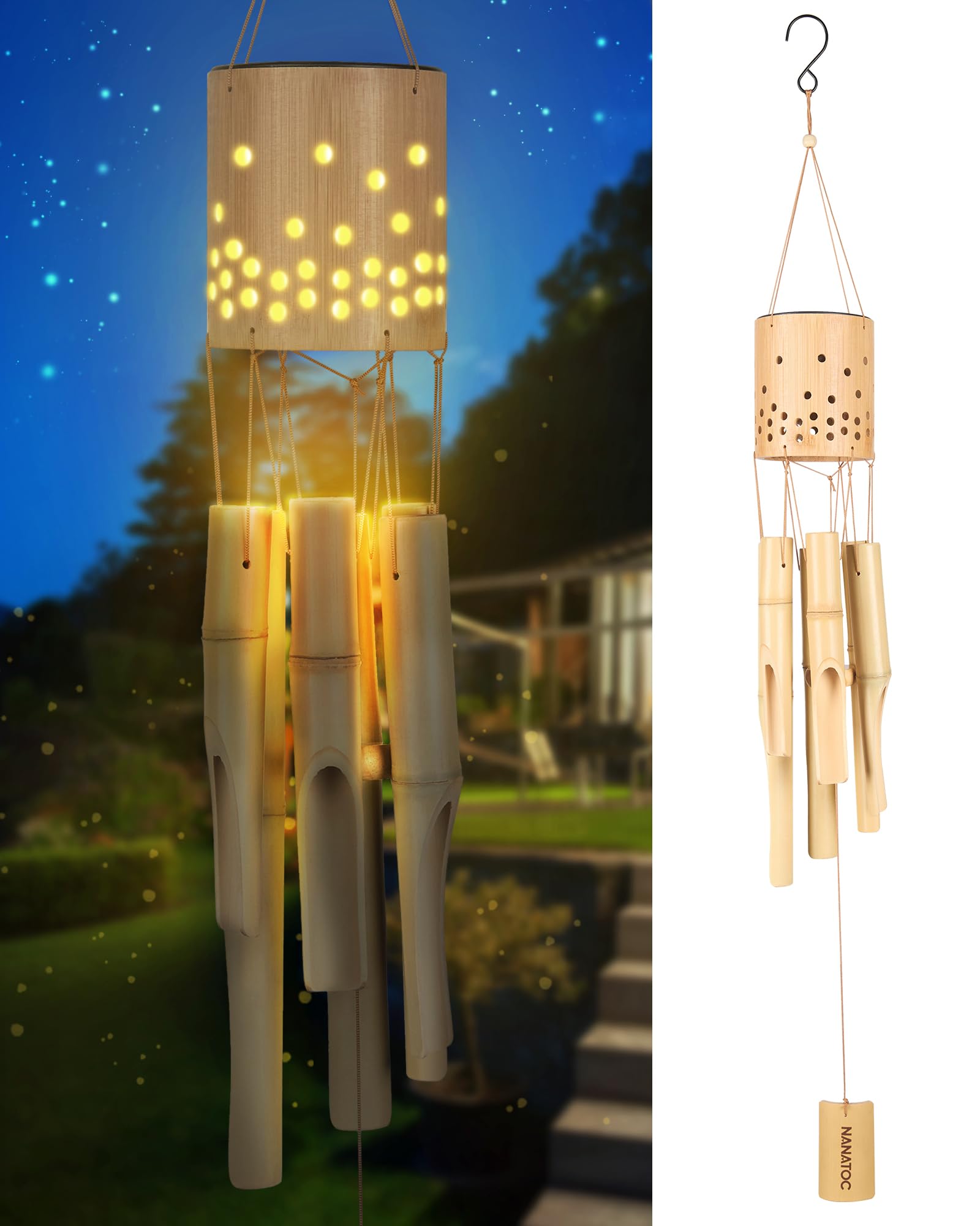 Amazon.com : Bamboo Wind Chimes for Outside with Solar Accent Light ...