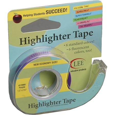 Amazon.com : LEE Removable Highlighter Tape, 0.5" x 720", Assorted, 6 ...
