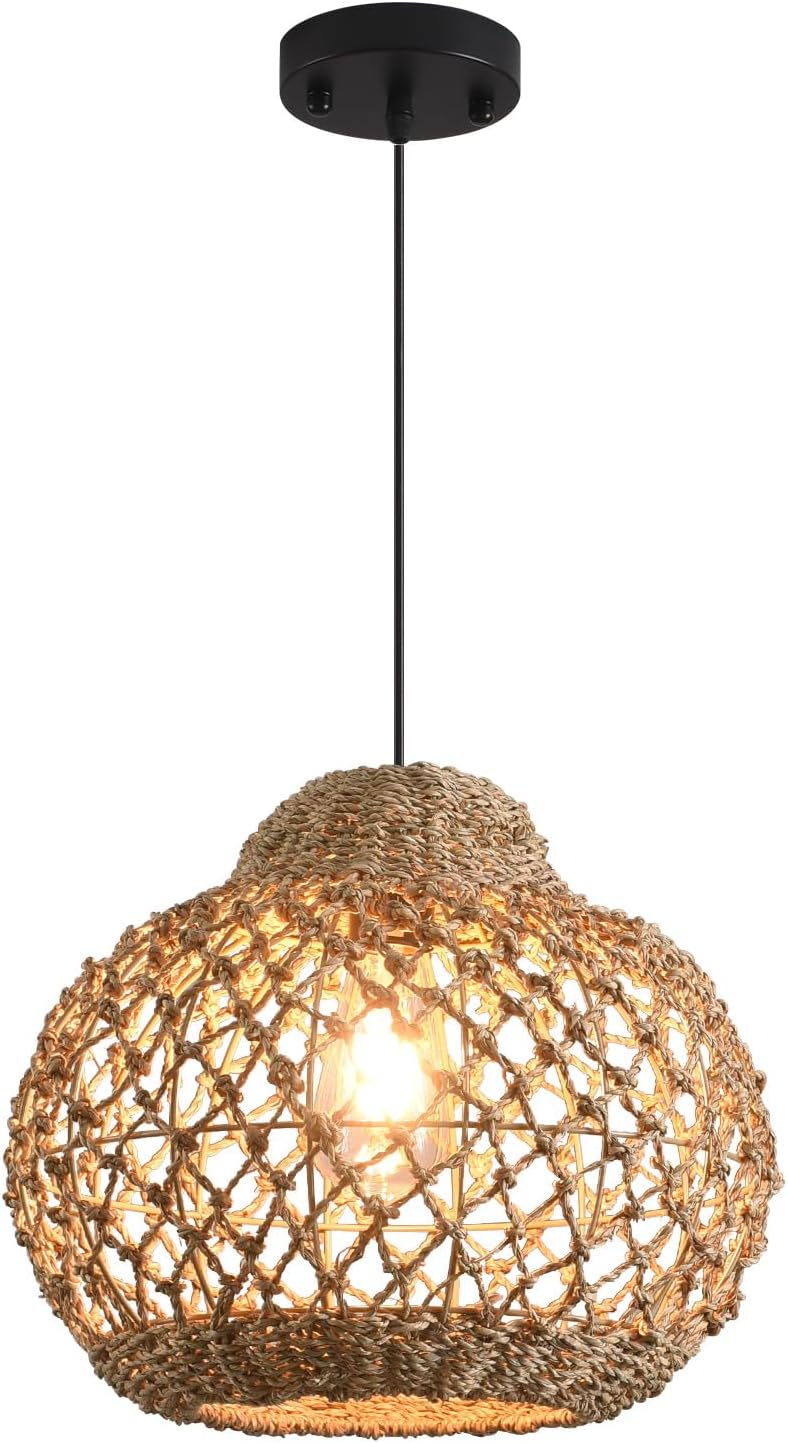 Sicddde Rattan Pendant Light, Rattan Basket Light Fixtures Ceiling ...