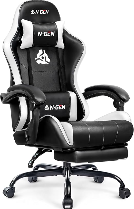 Amazon.com: N-GEN GAMING Video Gaming Chair with Footrest Lumbar ...