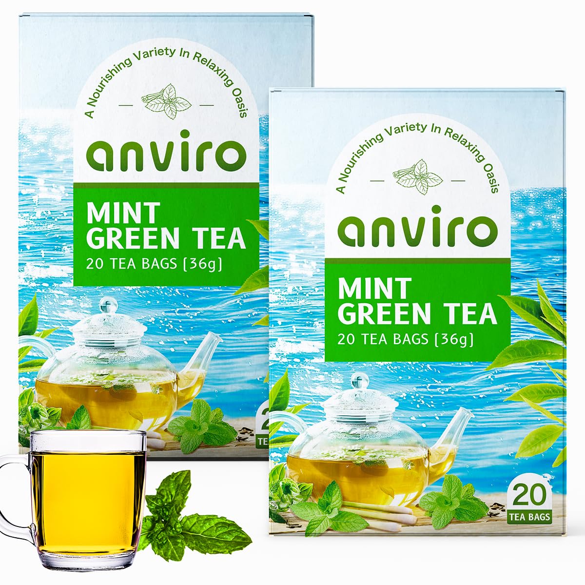 Amazon.com : Mint Green Tea Bags, Caffeinated, Premium Green Tea Blend ...