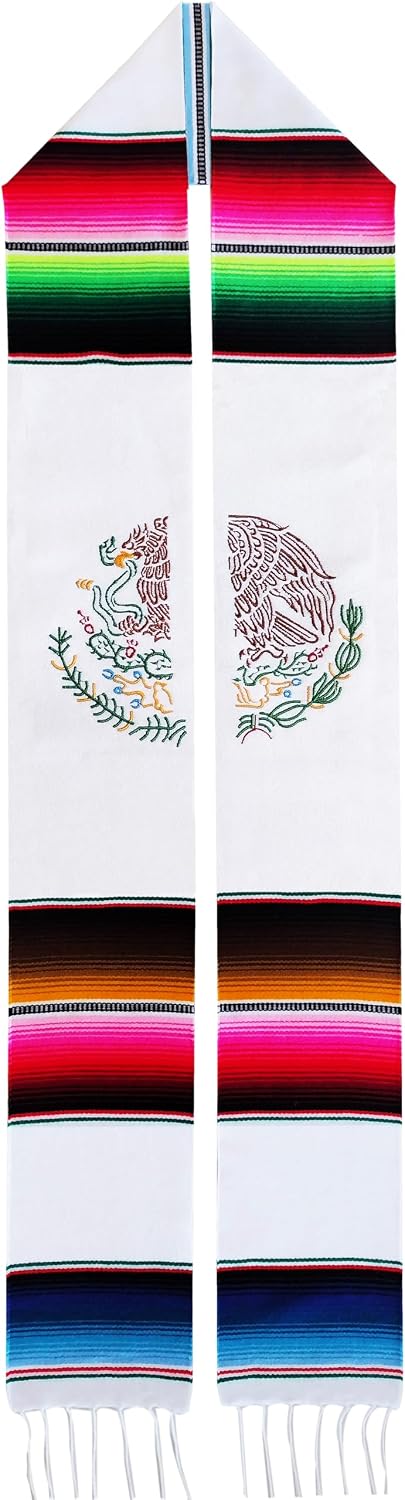Amazon.com: Genuine Serape 100% Authentic White Mexican Graduation Sash ...
