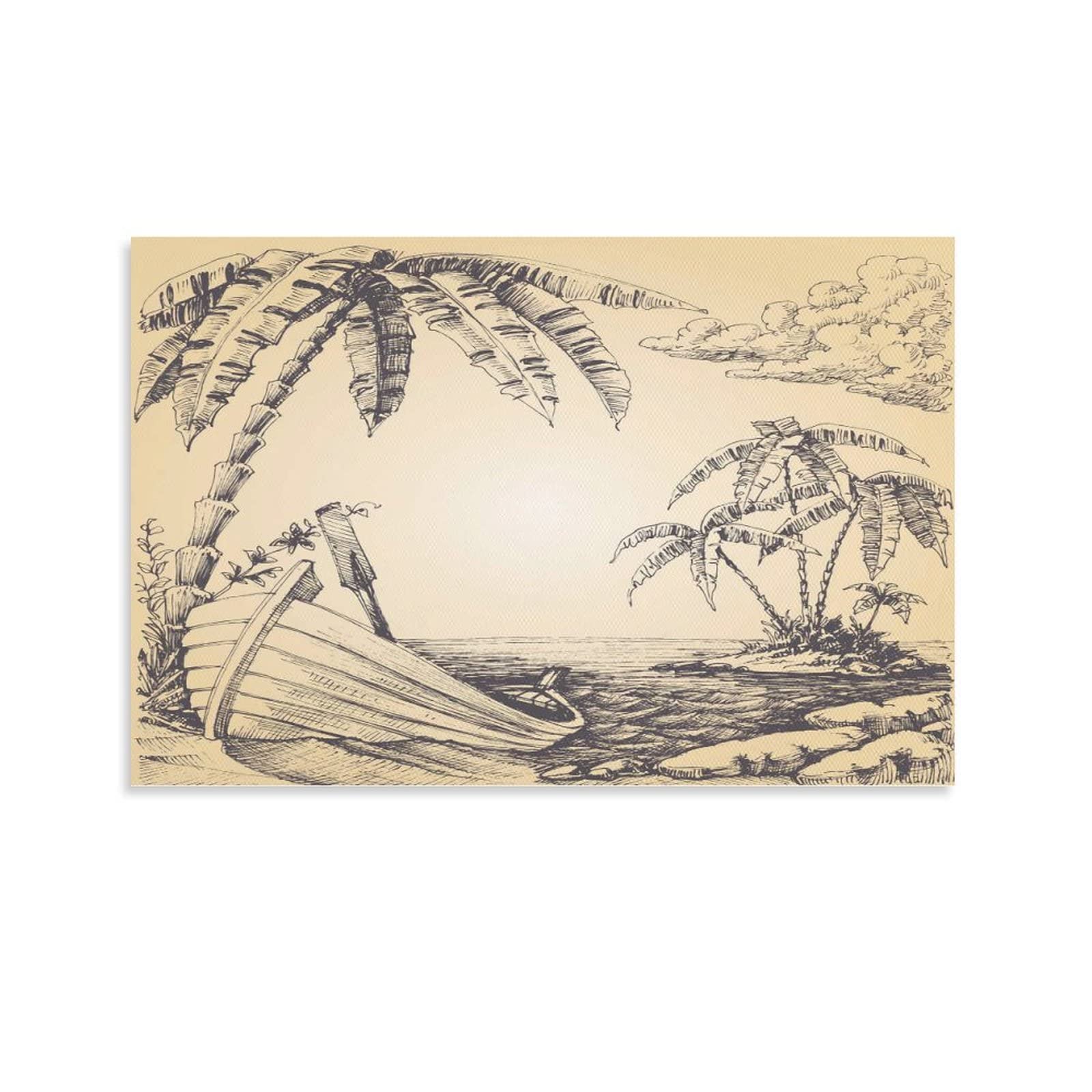 Tropical Island Pencil Drawing