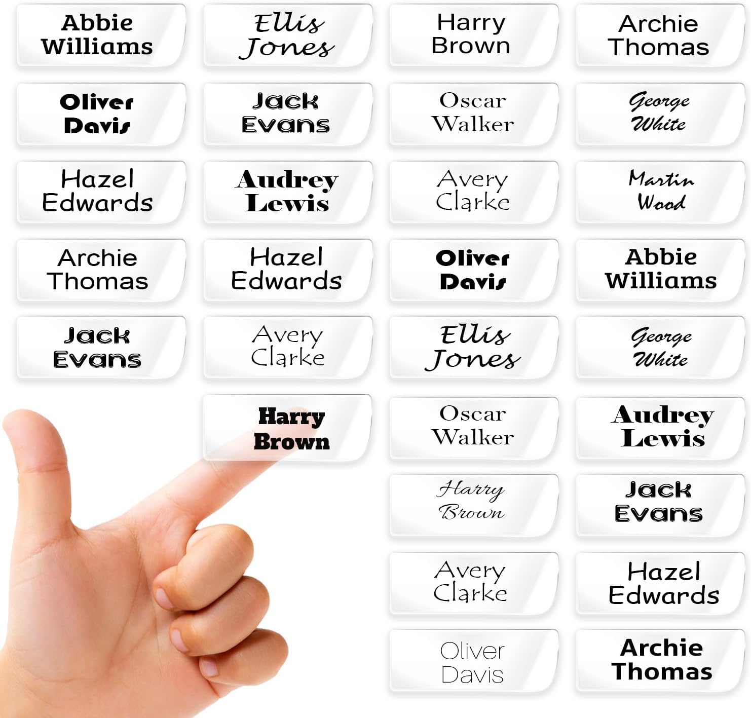 60 Transparent Clear Washable Personalised Stick on Name Labels Tags ...