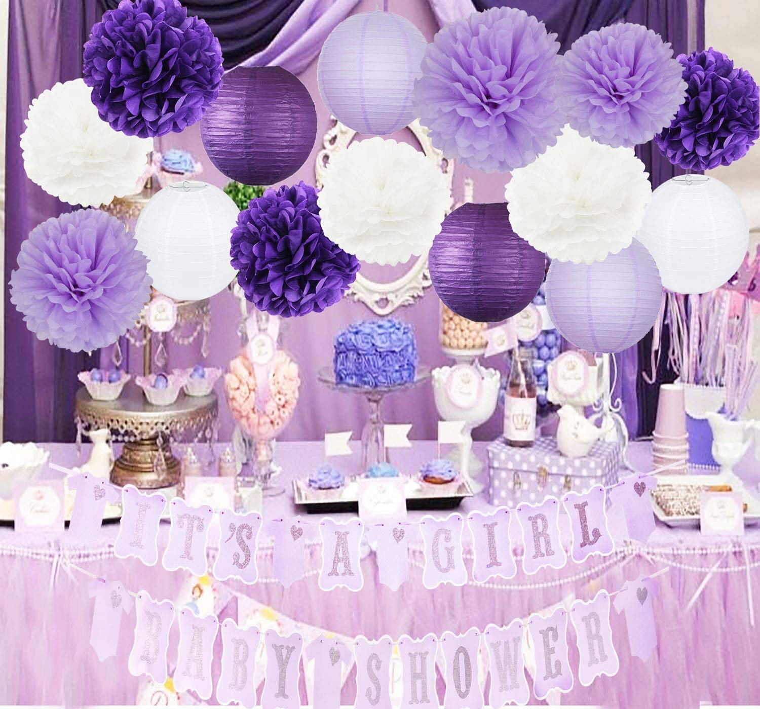 Decoraciones Para Baby Shower De Damasco Morado Papel Comestible