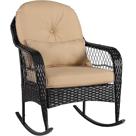 Amazon.com: Tangkula Outdoor Wicker Rocking Chair, Patio Rattan Rocker ...
