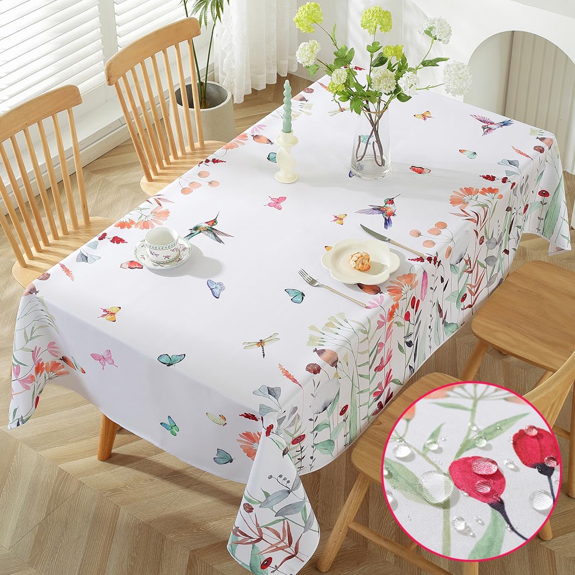 Amazon.com: SASTYBALE Spring Tablecloth Rectangle, Spillproof Floral ...