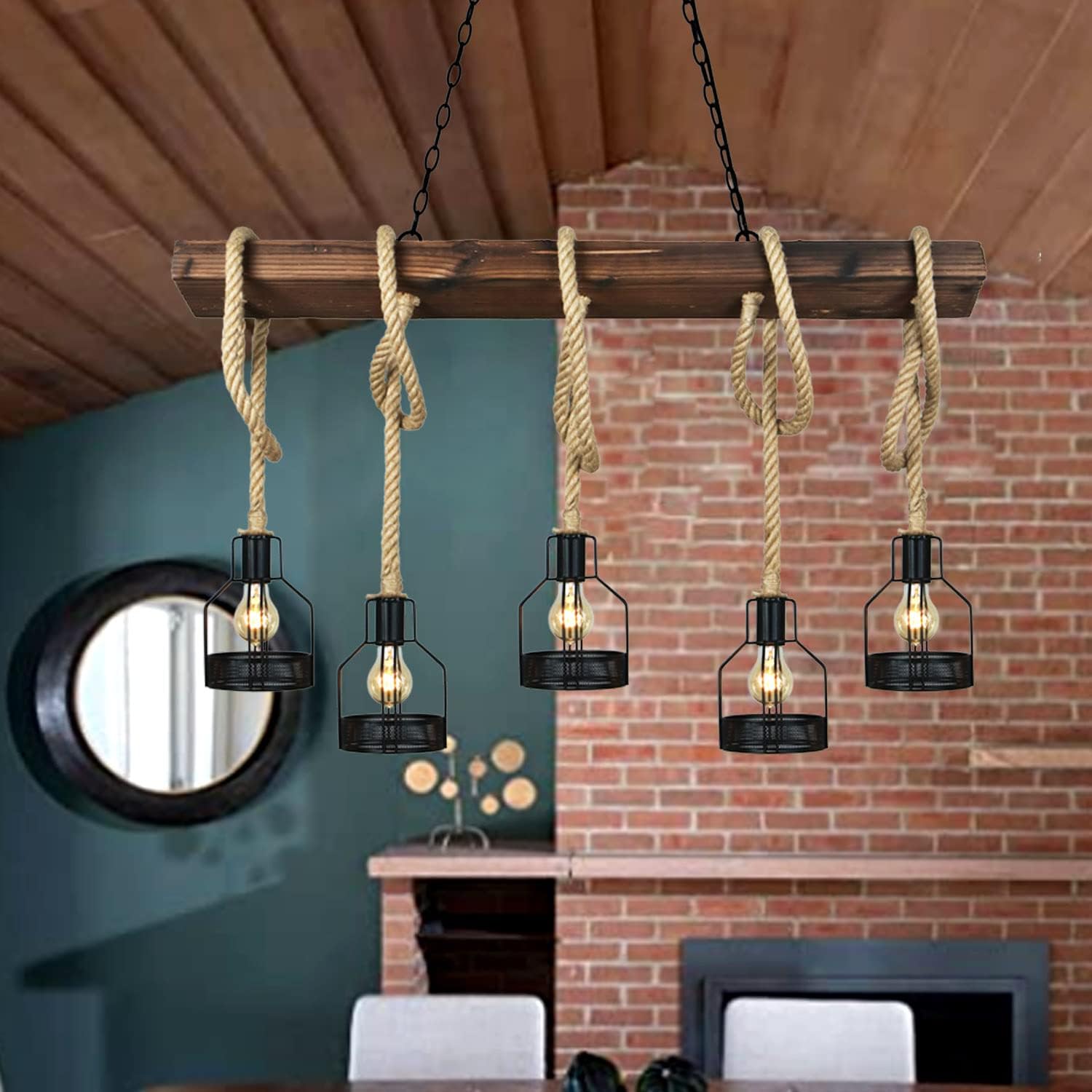 LITFAD Vintage Chandelier Edison Pendant Lamp Bare Bulb Island-Light ...