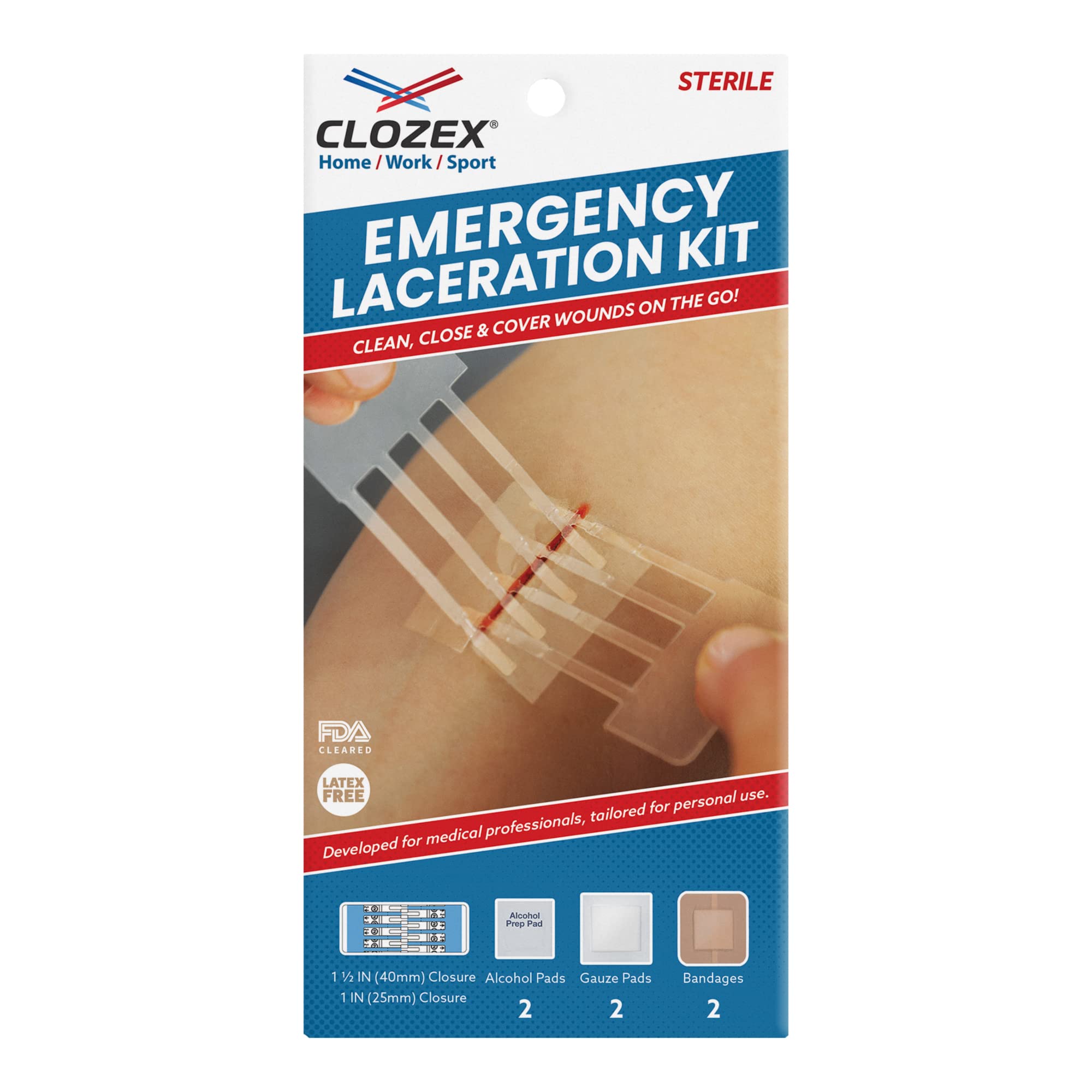 Buy Clozex Emergency Laceration Kit - Repair Wounds Without Stitches. FDA Cleared Skin Closure ...