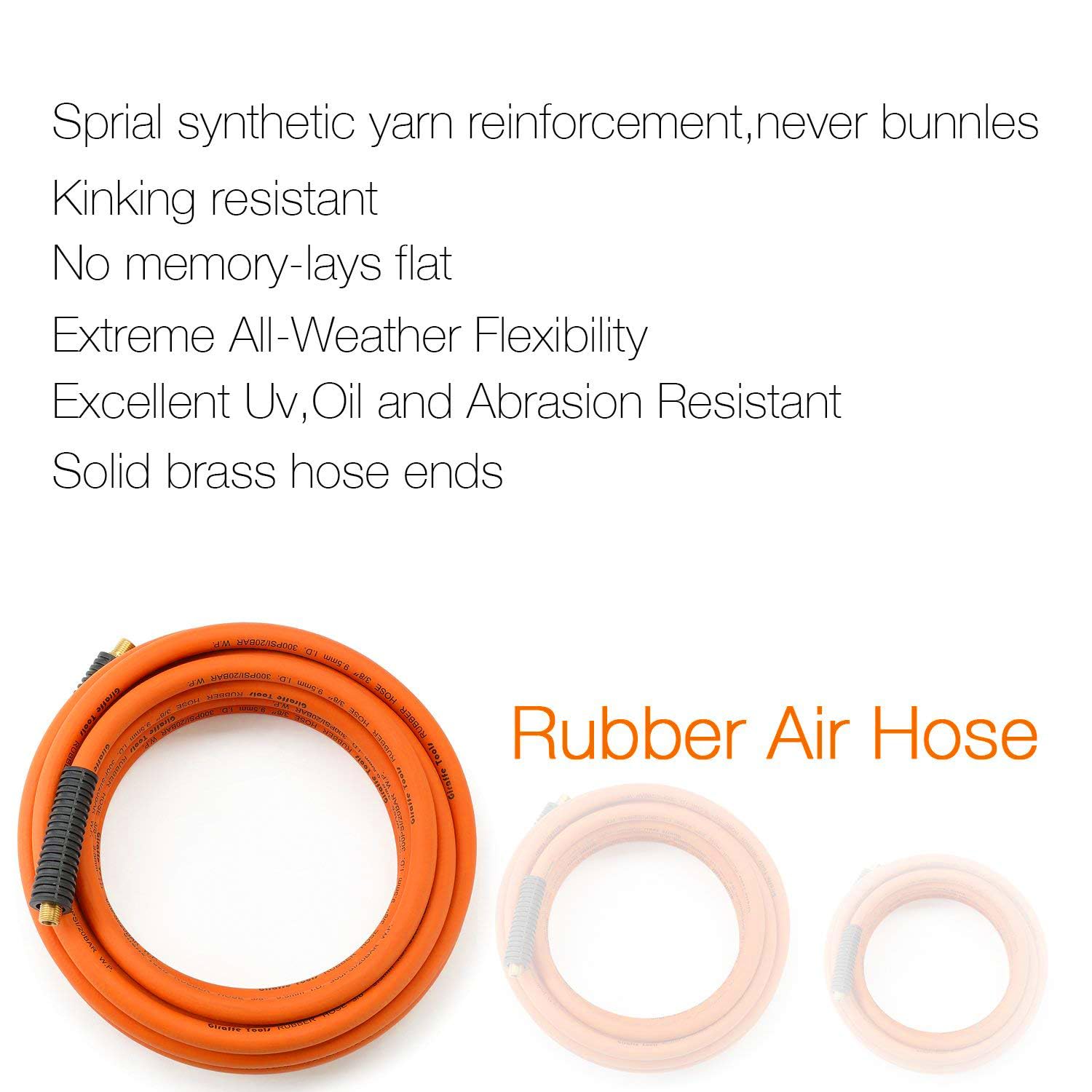 Snapklik.com : Rubber Air Hose, 3/8 Inch X 25 Ft, 1/4 In MNPT Fittings, 300 PSI Heavy Duty ...