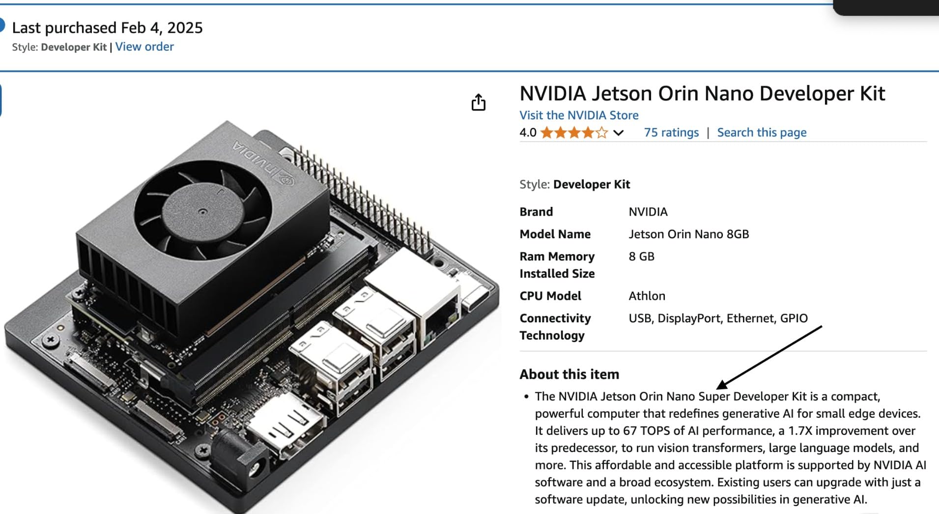 Amazon.com: NVIDIA Jetson Orin Nano Super Developer Kit : Electronics