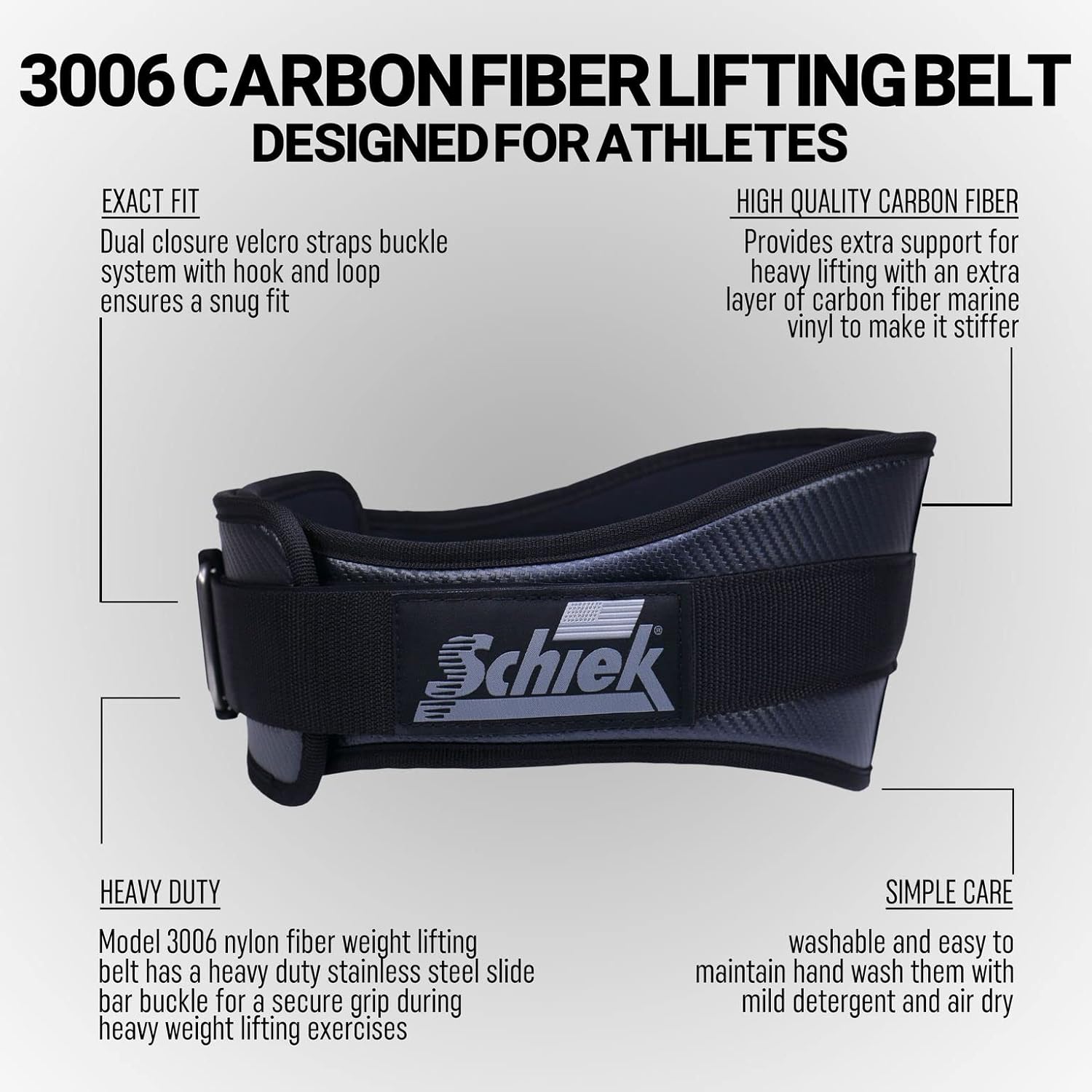 Schiek Sports Model 3006 Carbon Fiber Lifting Belt - Nylon Fiber Gym ...