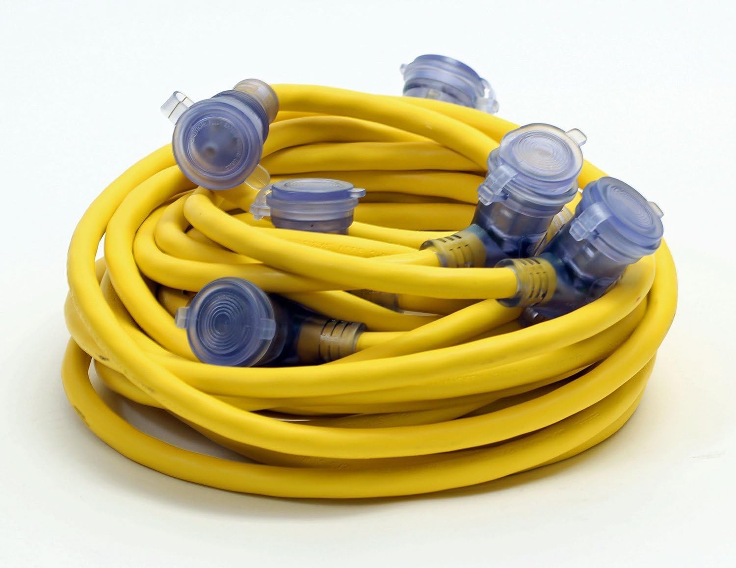 50-Foot 12/3 Yellow Outdoor Multi Outlet Extension Cord 5 Water ...