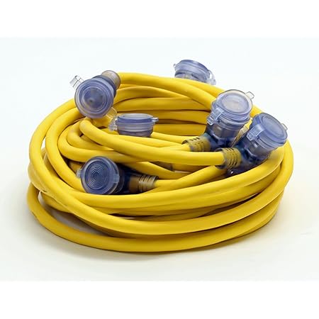 50-Foot 12/3 Yellow Outdoor Multi Outlet Extension Cord 5 Water ...