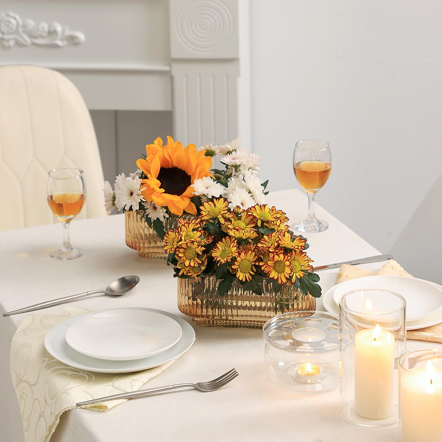 Snapklik.com : Ribbed Glass Vases, Amber Glass Vases Set Of 2, Small ...