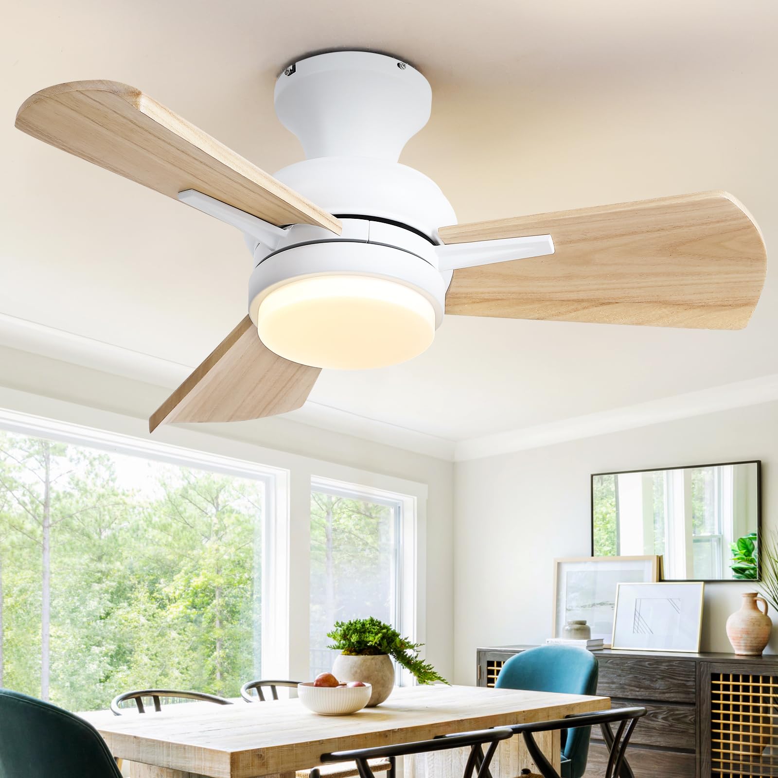 Amazon.com: Mpayel 30" Small Ceiling Fan with Light - Wood Flush Mount ...