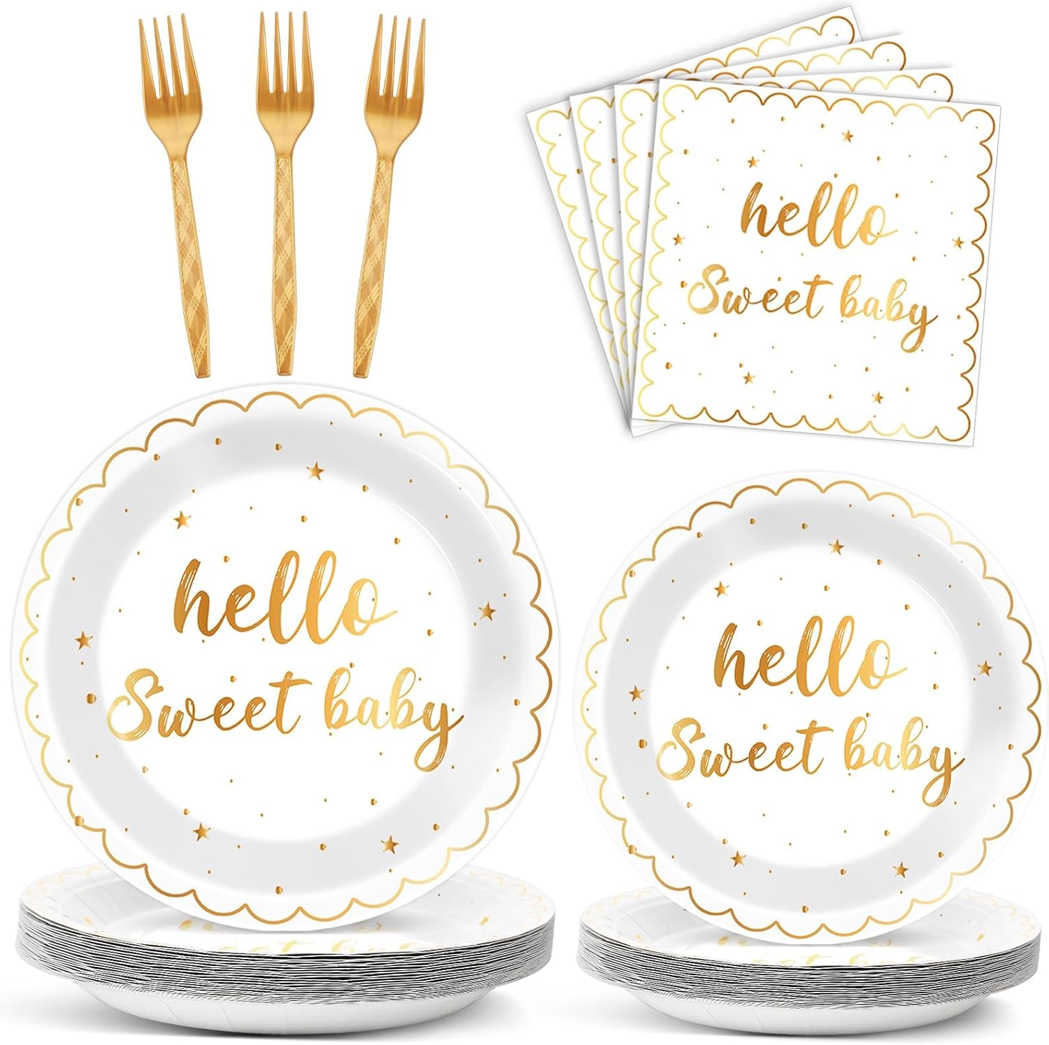 Amazon.com: ZOIIWA 96 PCS Hello Sweet Baby Plates for Baby Shower 24 ...