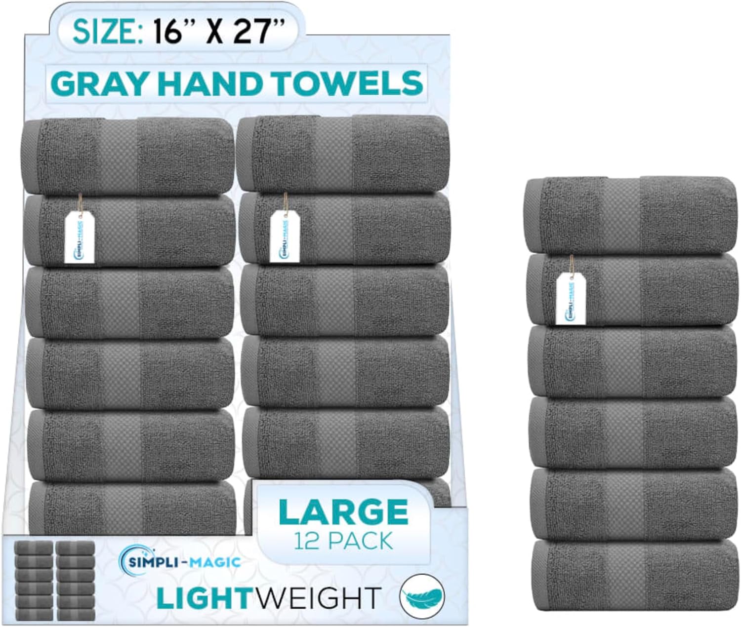 Amazon.com: SIMPLI-MAGIC Towels, Hand, Gray 12 Count : Health & Household