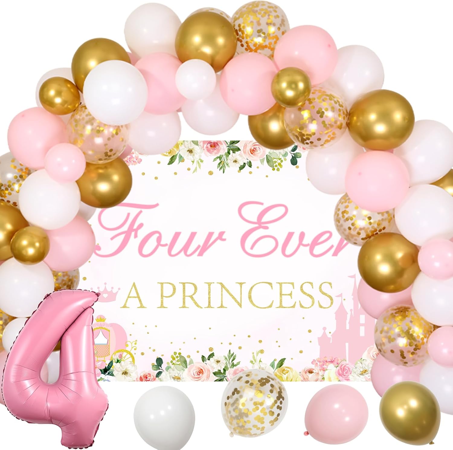Amazon.com: kreat4joy Four Ever a Princess Birthday Decorations ...