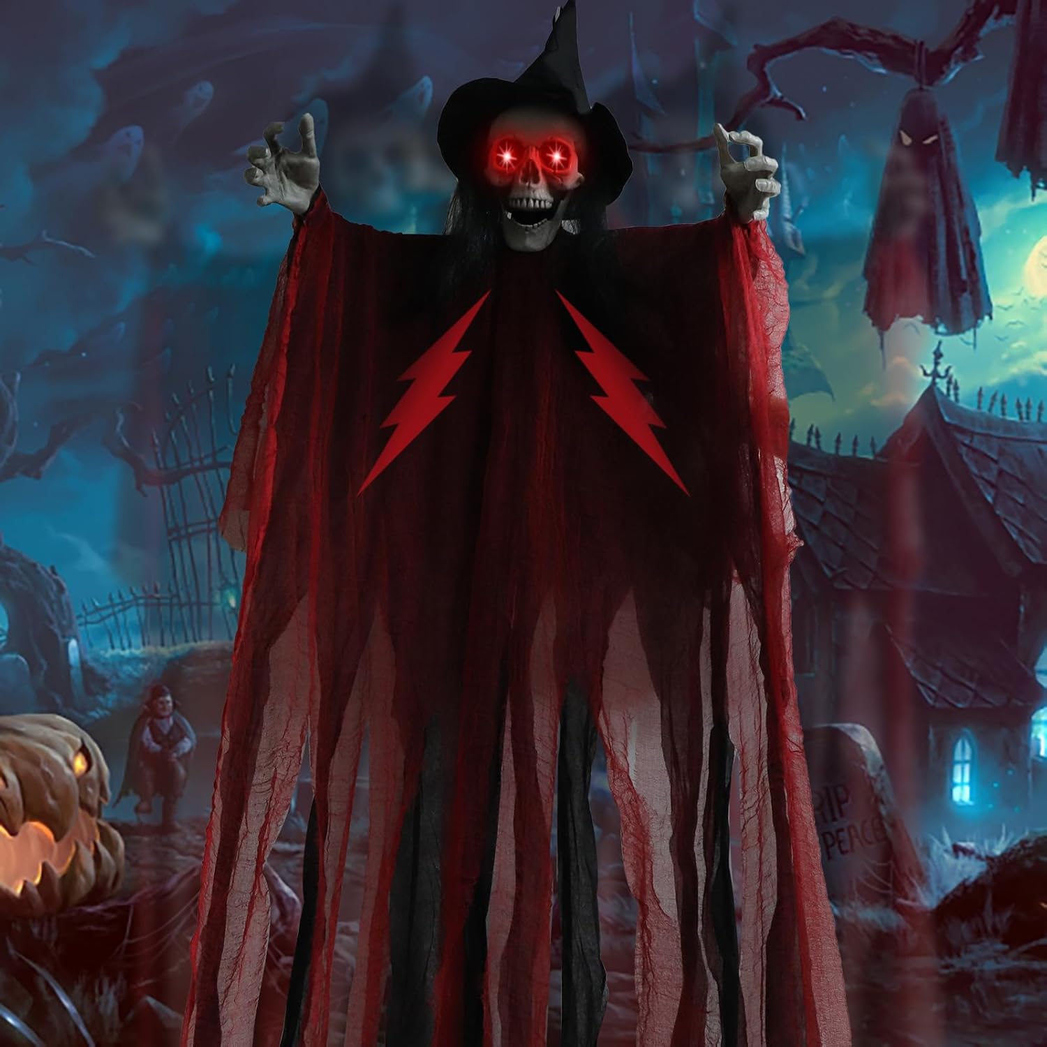 Amazon.com: JESTOP 80" Sound & Touch Sensor Halloween Hanging Screaming ...