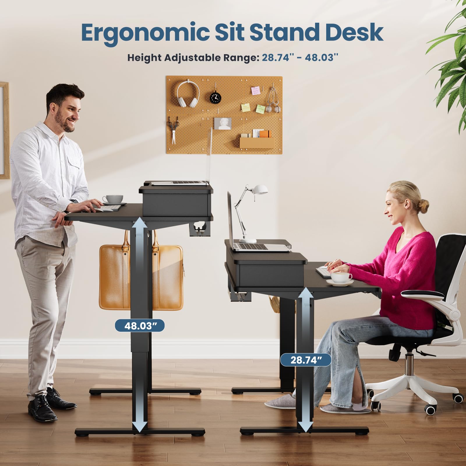 DUMOS Electric Standing Desk Adjustable Height, 63 x 24 inch Sit to ...