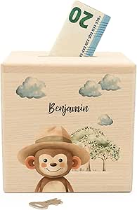 Geschenkfreude Spardose personalisiert mit Namen aus Holz - 10x10cm Holzspardose mit Schloss ...