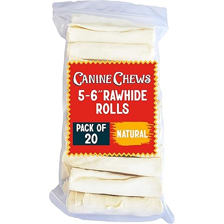 Amazon.com : Canine Chews 5-6" Dog Rawhide Retriever Rolls - Pack of 20 ...