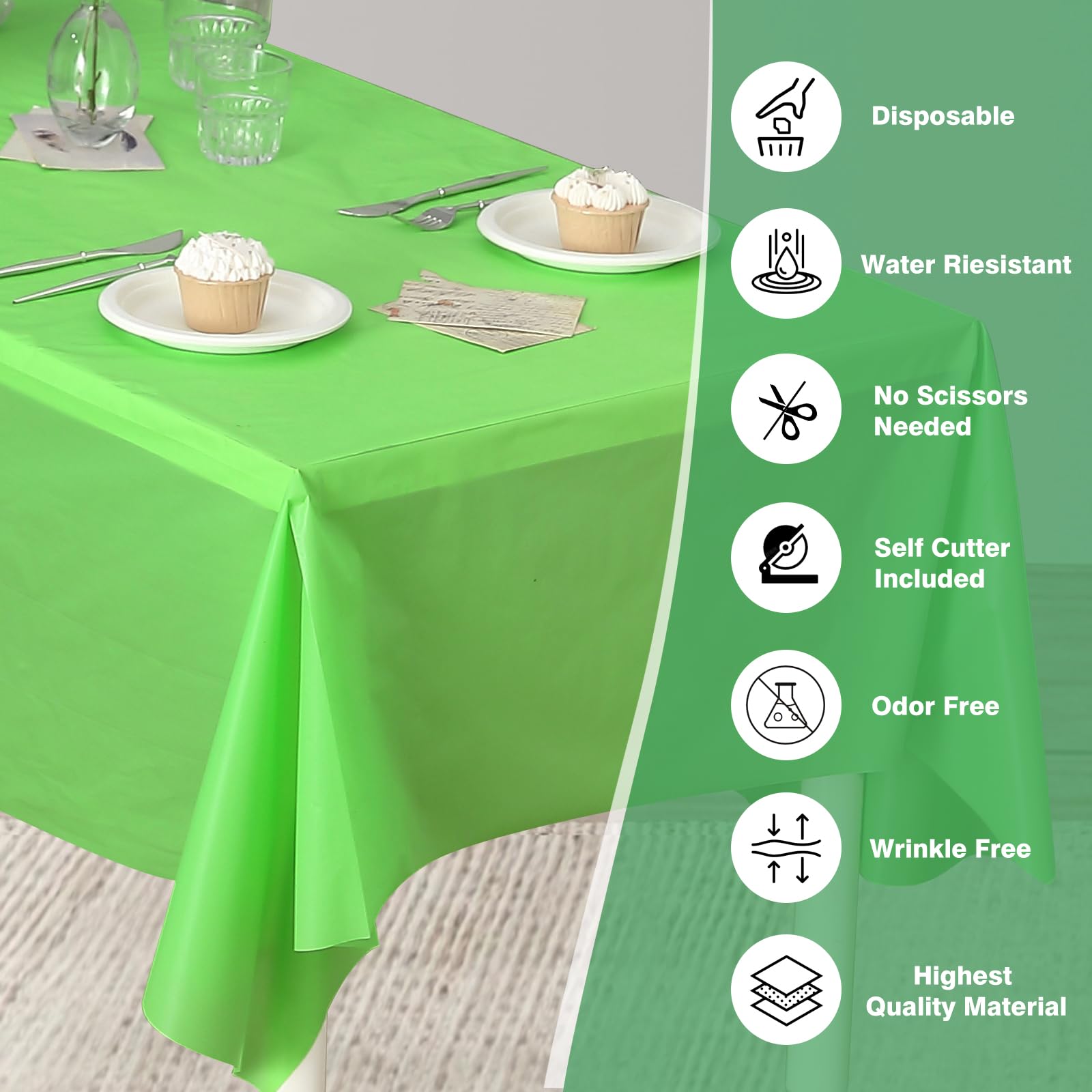 Craft And Party, 54 in x 100 feet Apple Green Plastic Table Cover Roll ...
