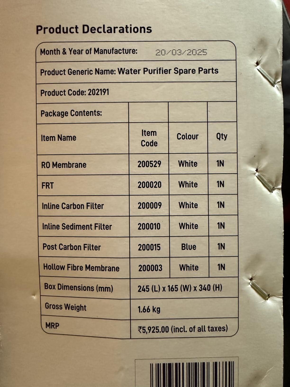 KENT AMC Spare Kit - RO Plus | Included Components High Flow RO ...