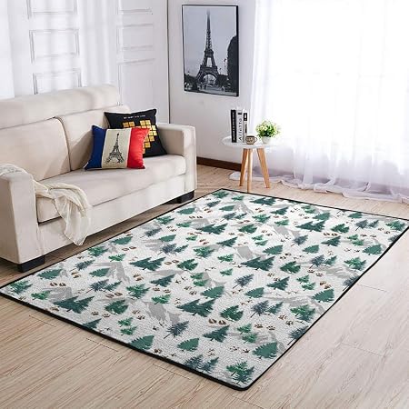 Amazon.com: Hwmmbh Green Pine Forest Animals Tracks Area Rugs Pine ...