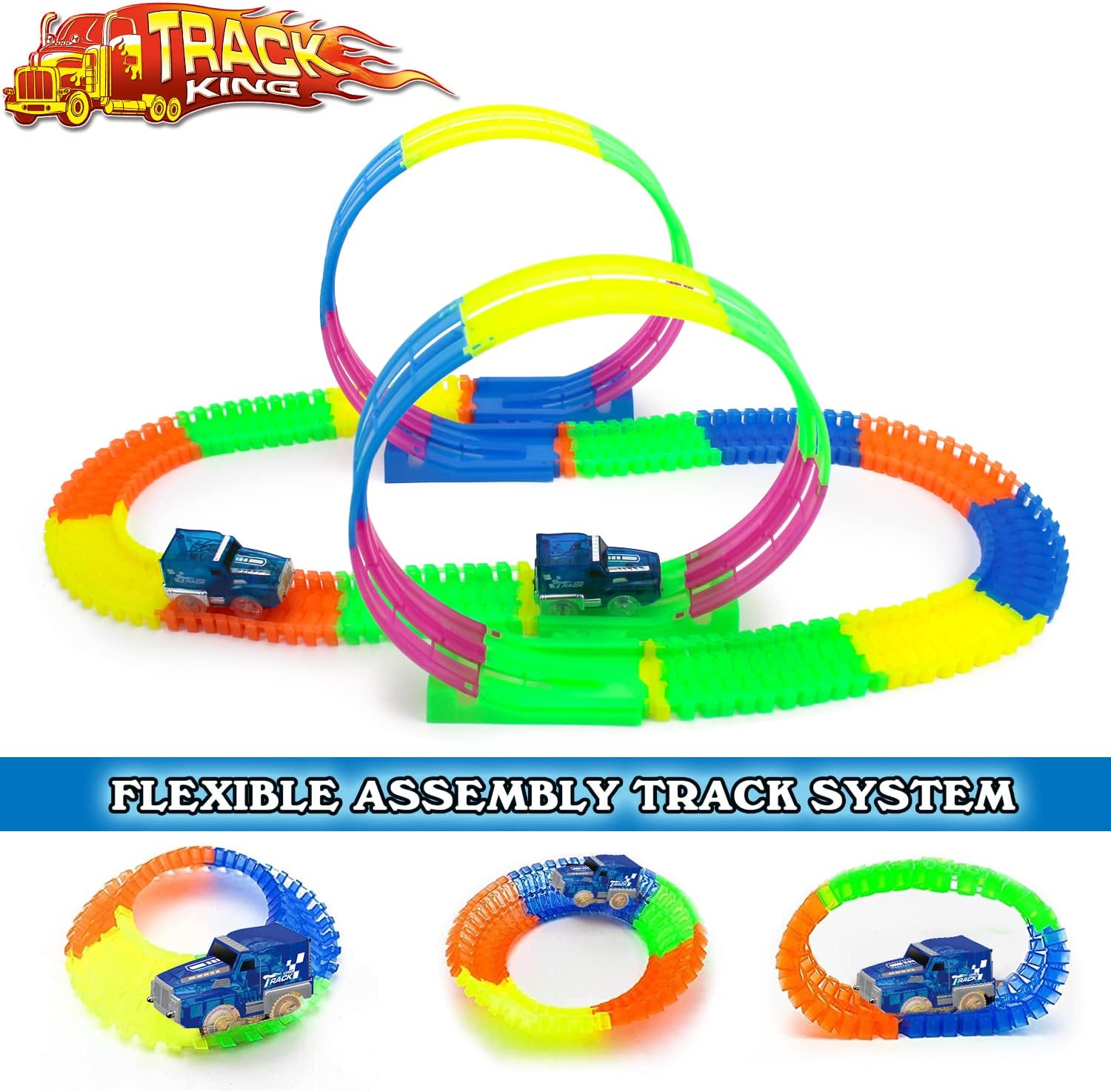 Tracks Glow in the Dark Race Car Track，Glow Race Tracks Toy with 2 LED ...