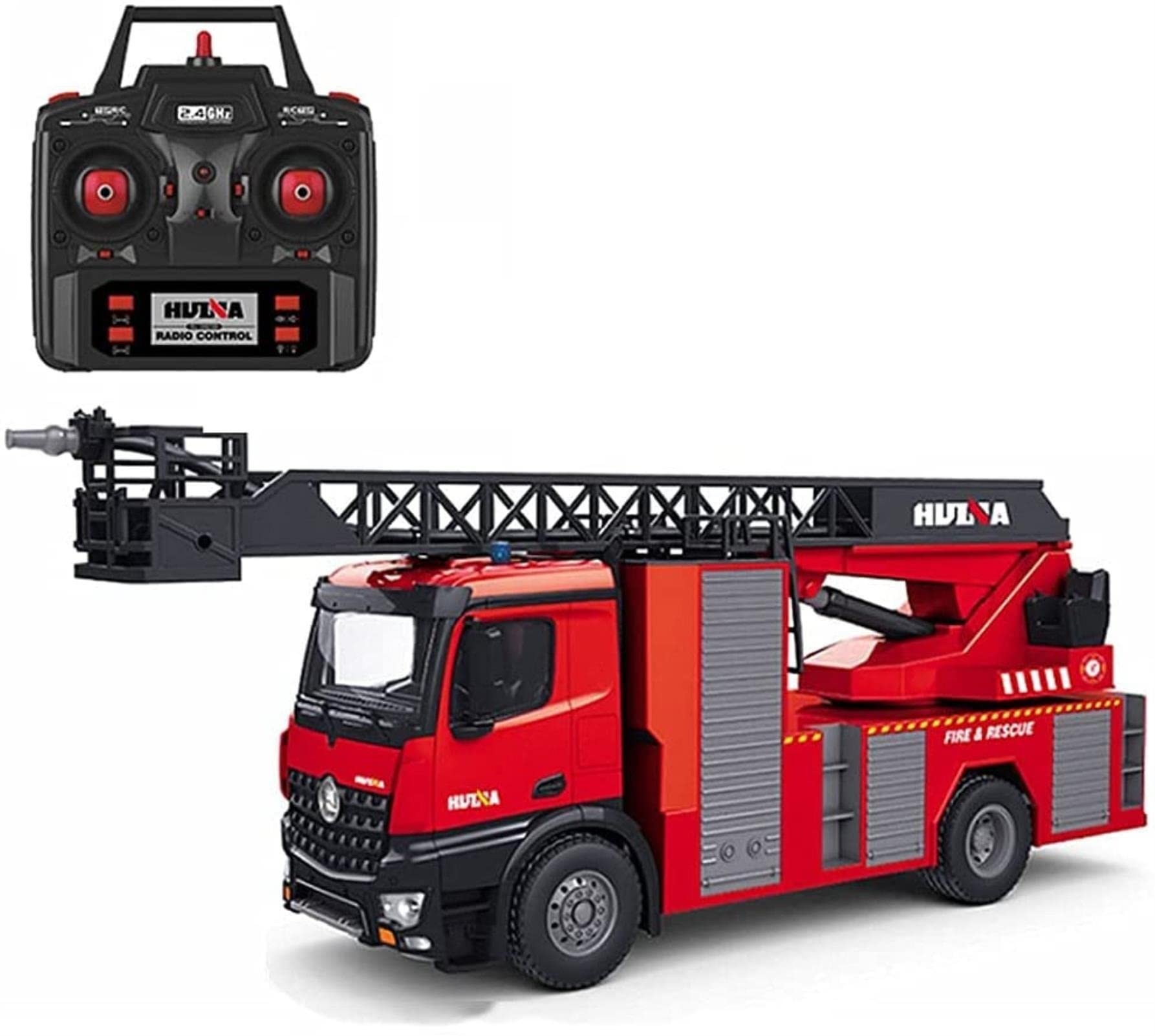 Buy Remote Control Fire Truck Shoots Water Extendable 1/14 Scale Rescue ...