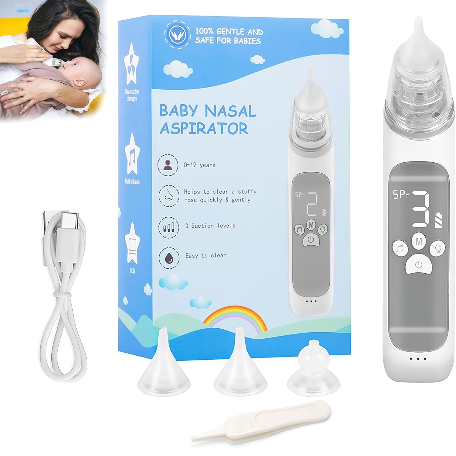 MULZI Electric Baby Nasal Aspirator - 3 Levels Suction Newborn Nose ...