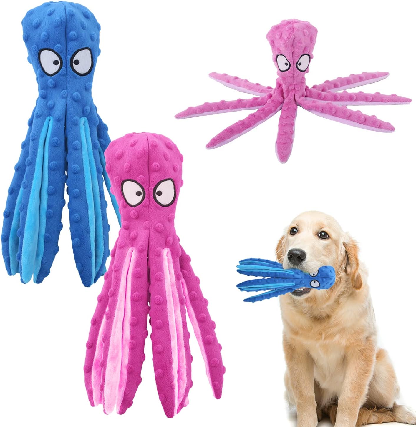 NINVVS 2 Squeaky Dog Toys - Plush Pet Octopus Toys, Interactive Play ...