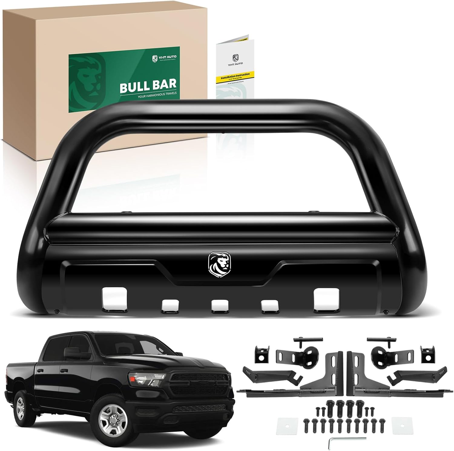 Amazon.com: YHTAUTO 3.5" Bull Bar Push Bar with Skid Plate Light Mount ...