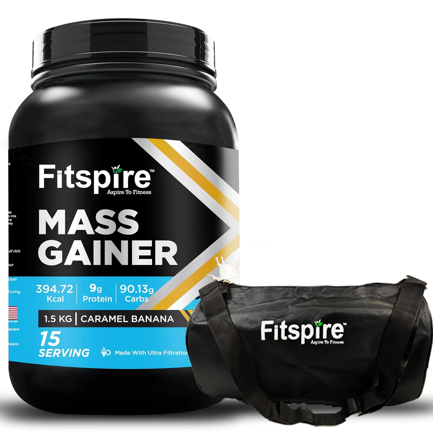 Fitspire Mass Gainer with Gym Bag | 9g Protein per 100g scoop | 90.13g ...